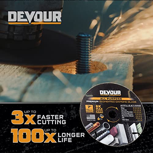 Devour 4.5" All Purpose Segmented Diamond Blade for Cutting Rebar, Cast Iron, Concrete, Pavers, Tile, Granite, Laminate, PVC & More, Made in USA, 7/8" Arbor & Comes with a 5/8" Reducer Ring