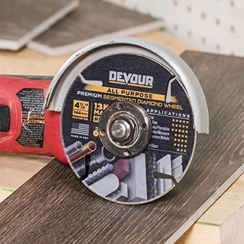 Devour 4.5" All Purpose Segmented Diamond Blade for Cutting Rebar, Cast Iron, Concrete, Pavers, Tile, Granite, Laminate, PVC & More, Made in USA, 7/8" Arbor & Comes with a 5/8" Reducer Ring