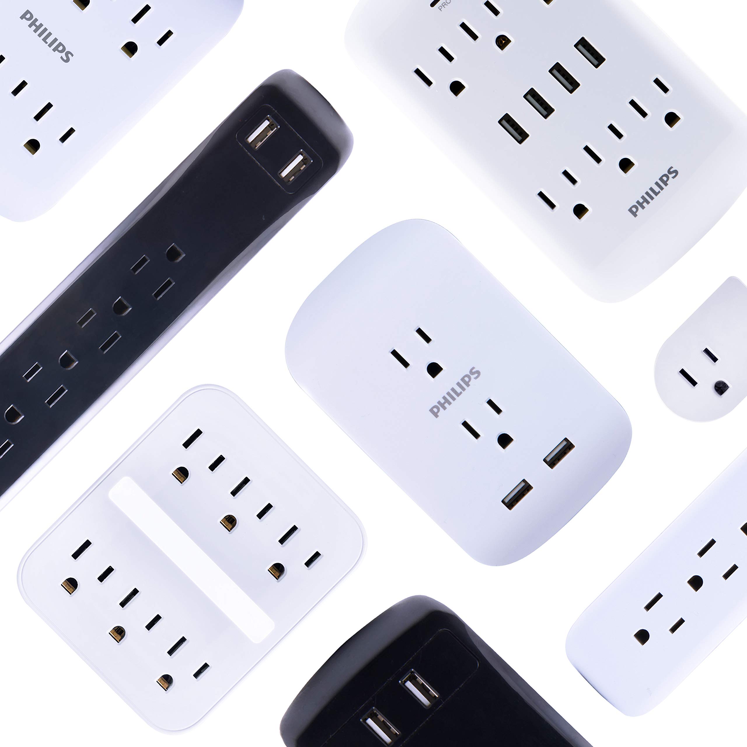 Philips 6-Outlet Extender Surge Protector, 3-Prong, Wall Adapter Plug, Space Saving Design, 1020J, UL Listed, White, SPS1006WA/37