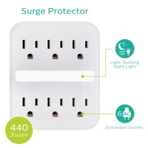 Philips 6-Outlet Extender Surge Protector, 3-Prong, Wall Adapter Plug, Space Saving Design, 1020J, UL Listed, White, SPS1006WA/37