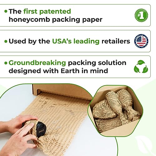 IDL Packaging HexcelWrap Cushioning Kraft Paper 15.25" x 300' in Self-Dispensed Box – Eco-Friendly Honeycomb Alternative to Bubble Wrap – Innovative Packing Paper Roll for Shipping and Moving