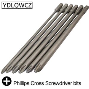 YDLQWCZ Long Phillips Cross Screwdriver Bit Sets PH1(Φ3.0) PH1(Φ4.0) PH1(Φ4.5) PH2(Φ4.5) PH2(Φ5.0) PH2(Φ6.0) 6 Pieces 6 Inch Length S2 Steel Cross Phillips Screwdriver Bit Set(6Pcs Cross Head)