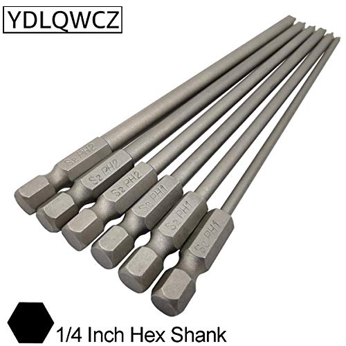 YDLQWCZ Long Phillips Cross Screwdriver Bit Sets PH1(Φ3.0) PH1(Φ4.0) PH1(Φ4.5) PH2(Φ4.5) PH2(Φ5.0) PH2(Φ6.0) 6 Pieces 6 Inch Length S2 Steel Cross Phillips Screwdriver Bit Set(6Pcs Cross Head)