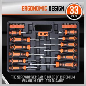 HORUSDY 33-Piece Magnetic Screwdrivers Set with Case, Includs Phillips, Slotted, Pozidriv, Torx