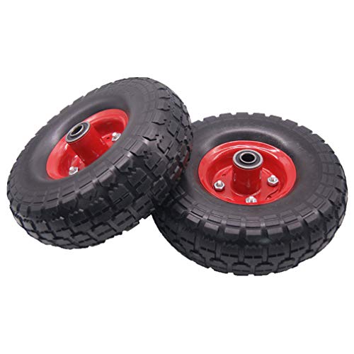 4.10/3.50-4" Flat Free Hand Truck Tire on Wheel for Dolly Hand Cart 2 New 10" Replacement Tire with 5/8" Center Shaft Hole