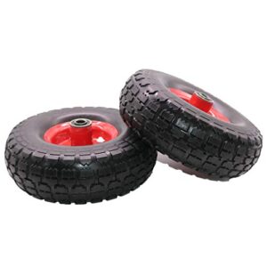 4.10/3.50-4" Flat Free Hand Truck Tire on Wheel for Dolly Hand Cart 2 New 10" Replacement Tire with 5/8" Center Shaft Hole