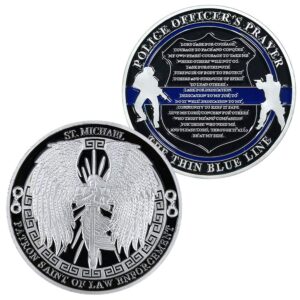 saint michael law enforcement challenge coin thin blue line police officer prayer