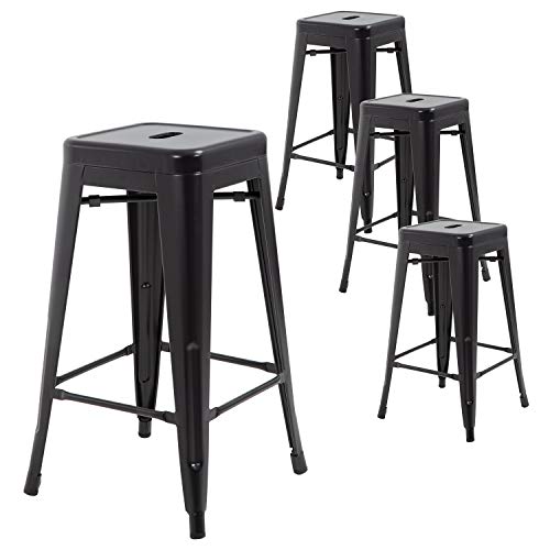 FDW Metal Bar Stools Set of 4 Counter Height Barstool Stackable Barstools 24 Inch 30 Inch Indoor Outdoor Patio Bar Stool Home Kitchen Dining Stool Backless Bar Chair (Black, 30")