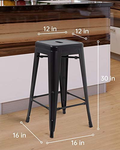 FDW Metal Bar Stools Set of 4 Counter Height Barstool Stackable Barstools 24 Inch 30 Inch Indoor Outdoor Patio Bar Stool Home Kitchen Dining Stool Backless Bar Chair (Black, 30")