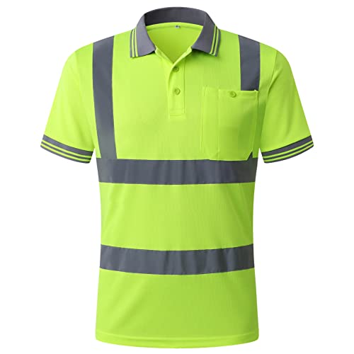 JKSafety Hi-Vis Safety Polo Shirt, High Visibility Construction Work Shirt with Relective Strips, Neon Yellow, Meet ANSI Class 2 Standards (66Yellow, XL)