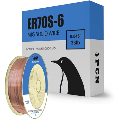 PGN Solid MIG Welding Wire - ER70S-6-0.045 Inch, 33 Pound Spool - Mild Steel MIG Wire with Low Splatter and High Levels of Deoxidizers - For All Position Gas Welding