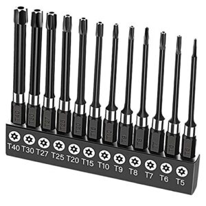 haikusoubi torx head screwdriver bit set, 1/4 inch magnetic hex shank 3 inch long drill bits，12pcs tamper resistant star bits set s2 steel, t5 t6 t7 t8 t9 t10 t15 t20 t25 t27 t30 t40 (12 pieces)