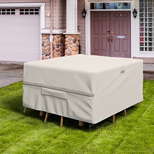 MR. COVER Outdoor Table Cover, Patio Furniture Covers Waterproof Heavy Duty, 76L x 76W x 30H, Rip-Resistant and UV-Protection, Neutral Beige