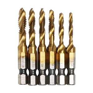 autotoolhome 6 pack titanium combination drill tap bit set screw tapping sae 6-32nc 8-32nc 10-24nc 10-32nc 12-24nc 1/4-20nc