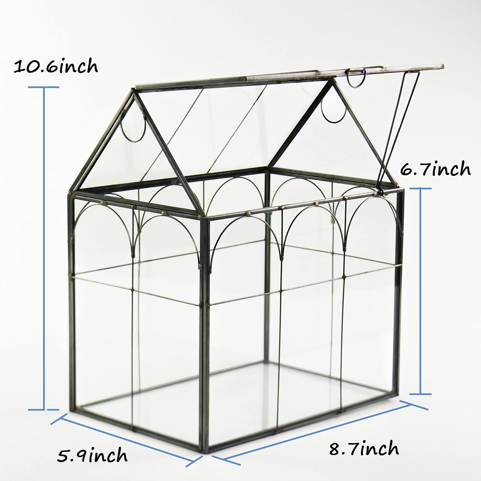 Large Tall Plant Greenhouse Terrarium Glass with Lid, 8.7"X5.9"X10.6" Inches Indoor Tabletop Orchid Succulent Cacti Terrarium Kit NA (House Black A)