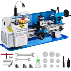 vevor metal lathe 7"x12",precision bench top mini metal lathe 550w, metal lathe variable speed 50-2500 rpm nylon gear with a movable lamp for precision parts processing