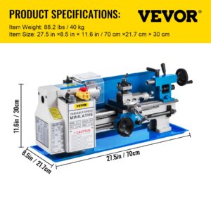 VEVOR Metal Lathe 7"x12",Precision Bench Top Mini Metal Lathe 550W, Metal Lathe Variable Speed 50-2500 RPM Nylon Gear With A Movable Lamp for Precision Parts Processing