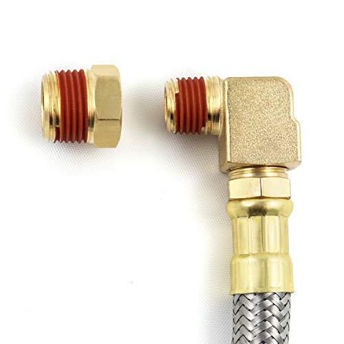 QWORK Extended Tank Drain Valve Assembly Kit for Air Compressor, Including 10 Inches Air Compressor Tank Drain Hose 1/4 inch NPT, 1/4" to 3/8" Brass Adapter and Thread Seal Tape