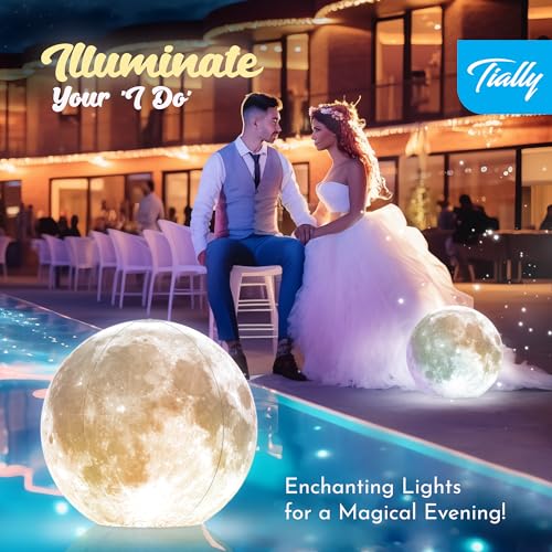 TIALLY Full Moon Floating Pool Lights – 14” Solar Pool Lights That Float, Led Pool Light Glow Ball - Pool Accessories and Gifts for Pool Owners - Set of 2 Led Balls