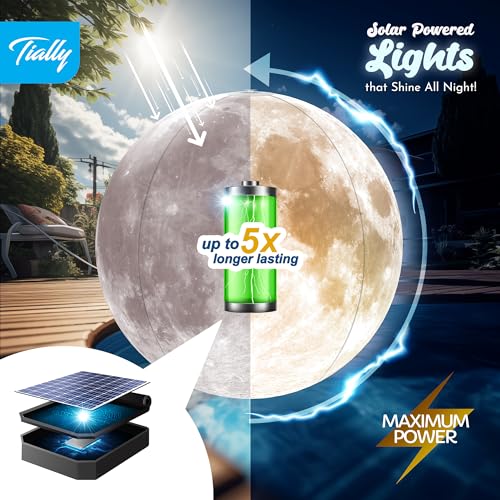 TIALLY Full Moon Floating Pool Lights – 14” Solar Pool Lights That Float, Led Pool Light Glow Ball - Pool Accessories and Gifts for Pool Owners - Set of 2 Led Balls