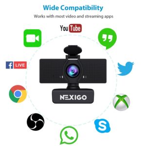 NexiGo N60 1080P Webcam with Microphone, Adjustable FOV, Zoom, Software Control & Privacy Cover, USB HD Computer Web Camera, Plug and Play, for Zoom/Skype/Teams, Conferencing and Video Calling