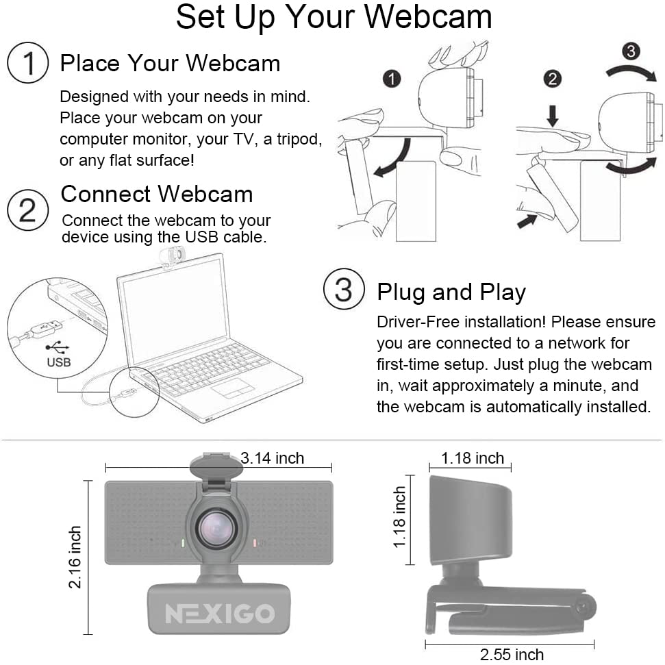 NexiGo N60 1080P Webcam with Microphone, Adjustable FOV, Zoom, Software Control & Privacy Cover, USB HD Computer Web Camera, Plug and Play, for Zoom/Skype/Teams, Conferencing and Video Calling