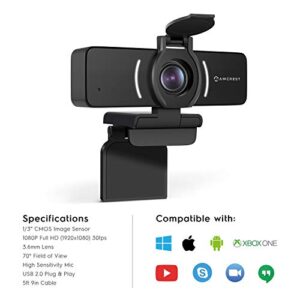 Amcrest 1080P Webcam with Microphone & Privacy Cover, Web Cam USB Camera, Computer HD Streaming Webcam for PC Desktop & Laptop w/Mic, Wide Angle Lens & Large Sensor for Superior Low Light (AWC205)