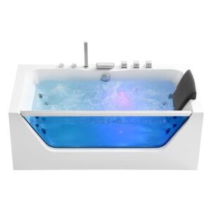 empava 59 in. acrylic alcove whirlpool bathtub - hydromassage rectangular jetted soaking tub with center drain - waterfall faucet