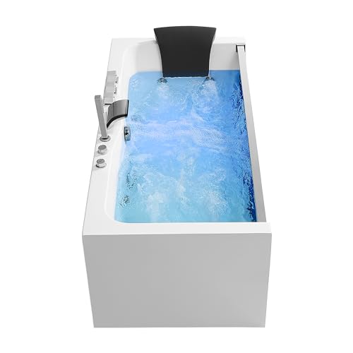 Empava 59 in. Acrylic Alcove Whirlpool Bathtub - Hydromassage Rectangular Jetted Soaking Tub with Center Drain - Waterfall Faucet