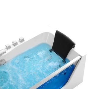 Empava 59 in. Acrylic Alcove Whirlpool Bathtub - Hydromassage Rectangular Jetted Soaking Tub with Center Drain - Waterfall Faucet