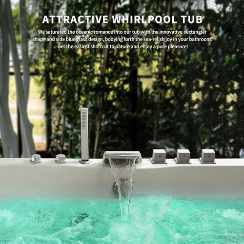 Empava 59 in. Acrylic Alcove Whirlpool Bathtub - Hydromassage Rectangular Jetted Soaking Tub with Center Drain - Waterfall Faucet