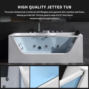 Empava 59 in. Acrylic Alcove Whirlpool Bathtub - Hydromassage Rectangular Jetted Soaking Tub with Center Drain - Waterfall Faucet