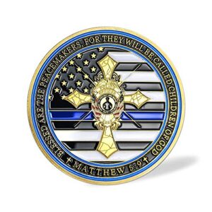 AtSKnSK Police Officers Law Enforcement Challenge Coin Thin Blue Line Police Prayer Coin