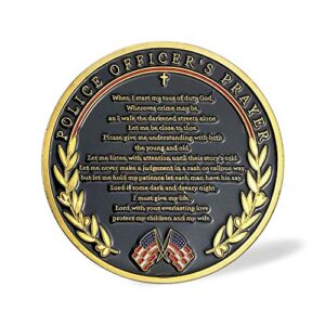 AtSKnSK Police Officers Law Enforcement Challenge Coin Thin Blue Line Police Prayer Coin