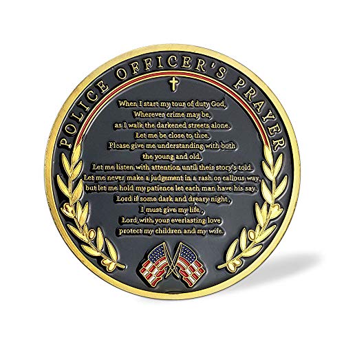 AtSKnSK Police Officers Law Enforcement Challenge Coin Thin Blue Line Police Prayer Coin