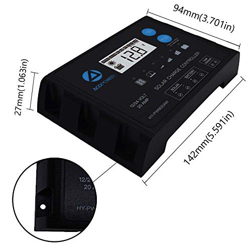 ACOPOWER ProteusX 20A 12V/24V PWM Waterproof Solar Charge Controller w/LCD Display