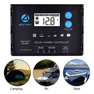 ACOPOWER ProteusX 20A 12V/24V PWM Waterproof Solar Charge Controller w/LCD Display