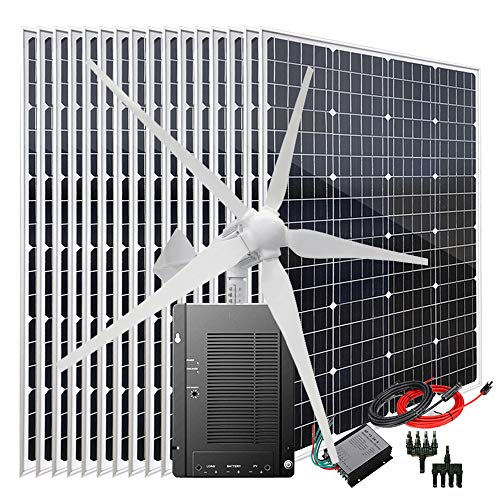 3KW Solar Wind Power Kit 48V Hybrid System Battery Charging Kit : 1000W Wind Turbine Generator + 20pcs 100W Monocrystalline Solar Panel + 40A MPPT Charge Controller + Cables + Brackets