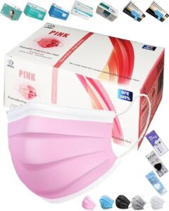 ebat pink disposable face masks 50 pcs(1 box),3-ply non-woven & melt-blown fabric,high filtration ventilation security hygiene protection for adults women (other color-style-quantity available)