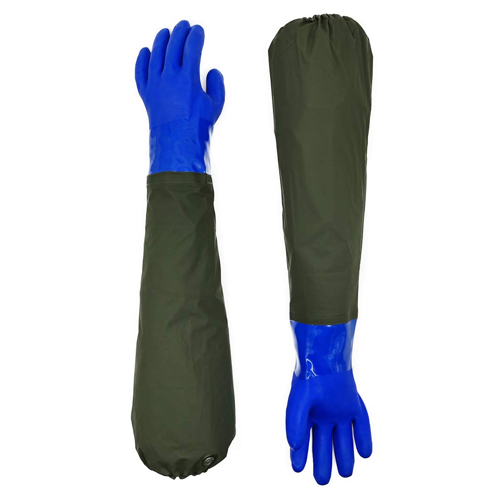 Long Waterproof Rubber Gloves, Pond Gloves, 28” Shoulder Length Insulated PVC Coated Chemical Resistant Gloves Reusable, Resist Acid, Alkali & Oil, Machinery, Industry, Fishery, Aquarium Gloves