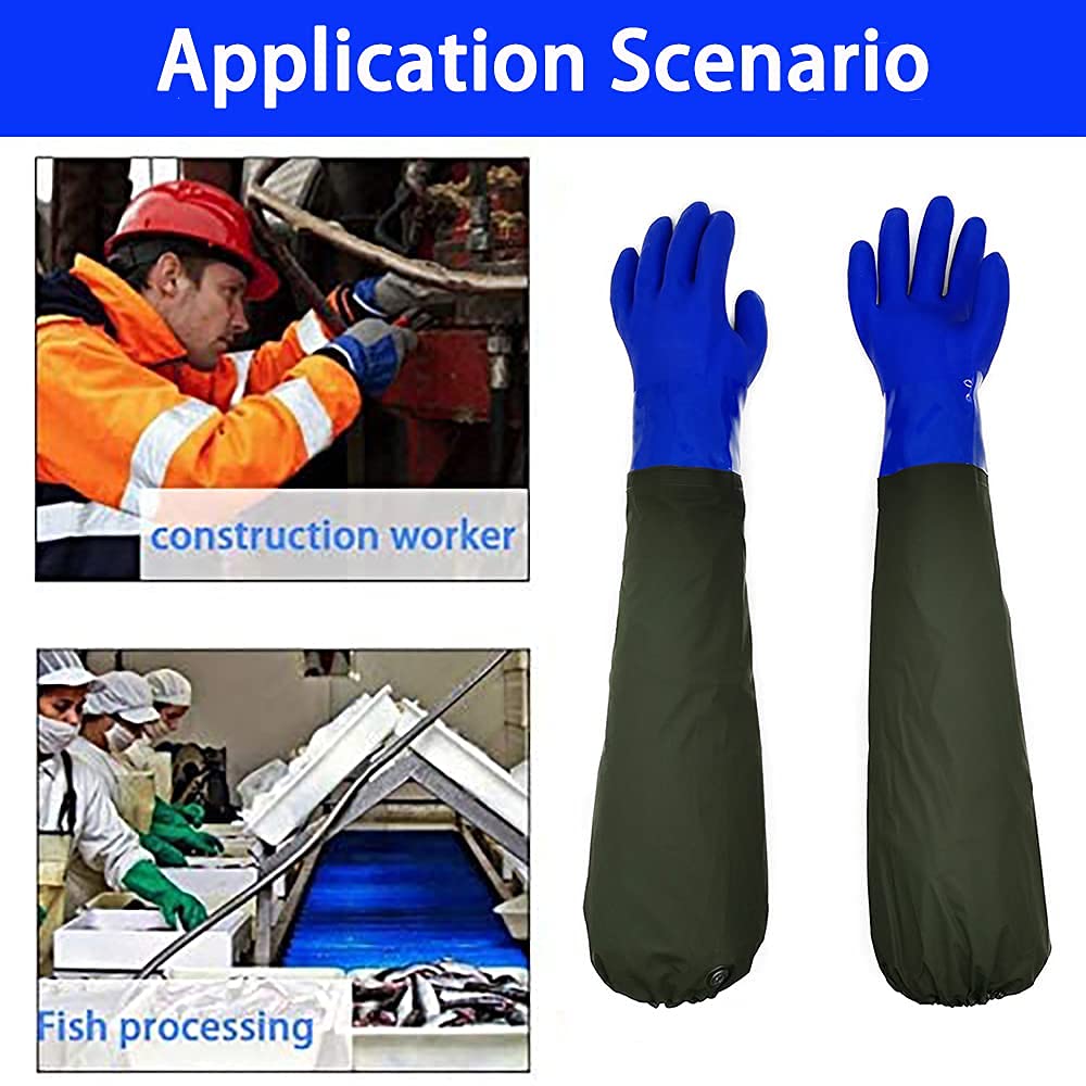 Long Waterproof Rubber Gloves, Pond Gloves, 28” Shoulder Length Insulated PVC Coated Chemical Resistant Gloves Reusable, Resist Acid, Alkali & Oil, Machinery, Industry, Fishery, Aquarium Gloves