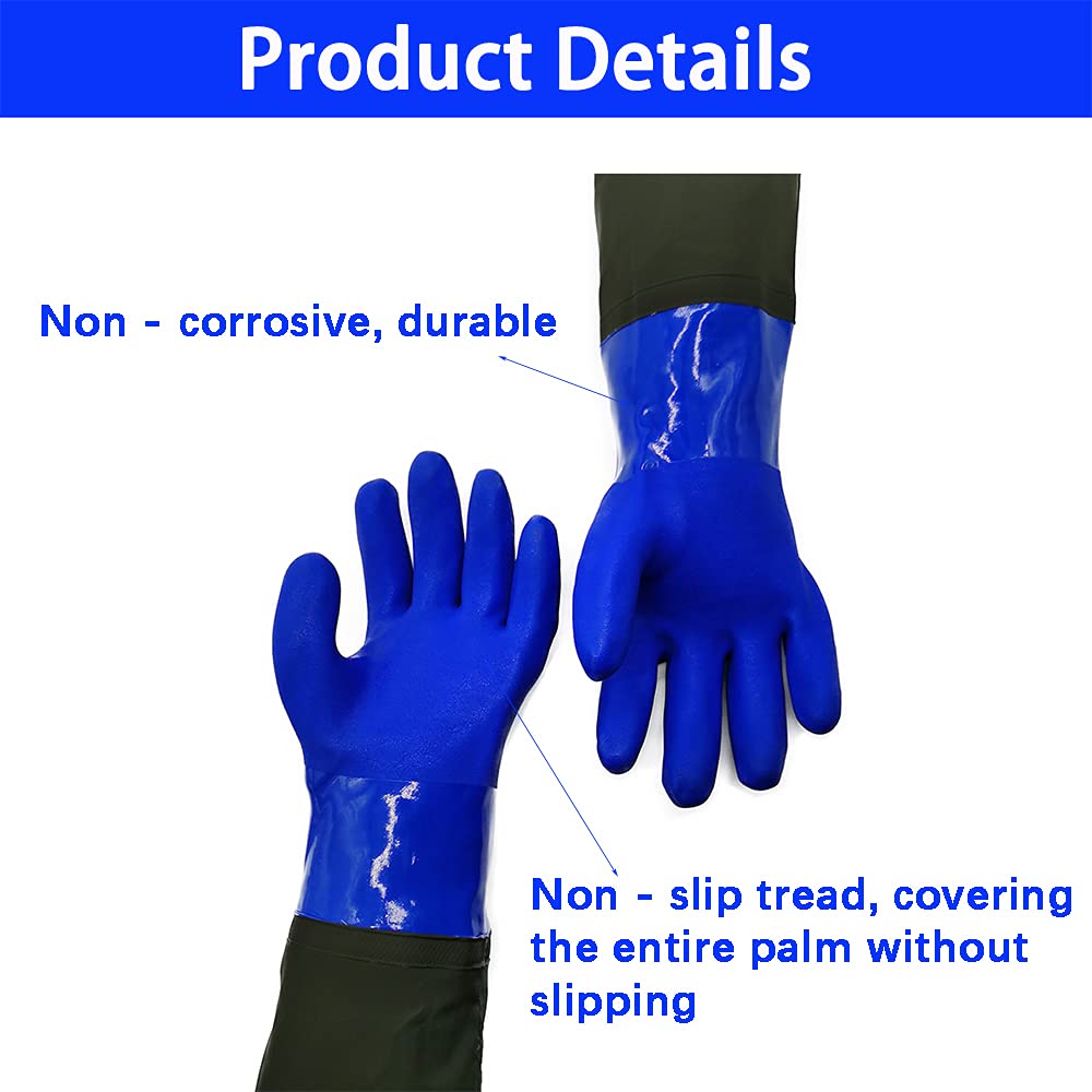 Long Waterproof Rubber Gloves, Pond Gloves, 28” Shoulder Length Insulated PVC Coated Chemical Resistant Gloves Reusable, Resist Acid, Alkali & Oil, Machinery, Industry, Fishery, Aquarium Gloves