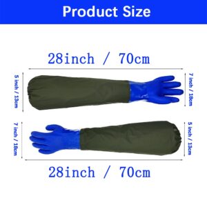 Long Waterproof Rubber Gloves, Pond Gloves, 28” Shoulder Length Insulated PVC Coated Chemical Resistant Gloves Reusable, Resist Acid, Alkali & Oil, Machinery, Industry, Fishery, Aquarium Gloves