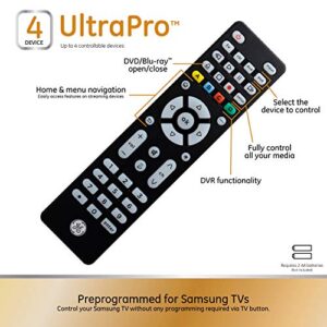 GE Backlit Universal Remote Control for Samsung, Vizio, LG, Sony, Sharp, Roku, Apple TV, RCA, Panasonic, Smart TV, Streaming Players, Blu-Ray, DVD, Simple Setup, 4-Device, Black, 48843 Brushed Black