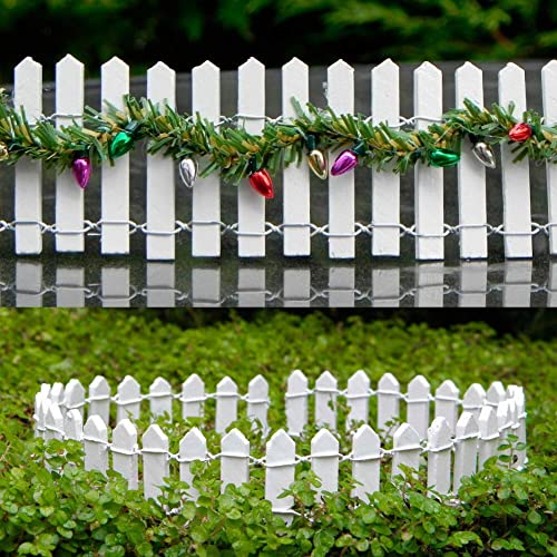 Prsildan Miniature Fairy Garden Fence, DIY Wood Picket Fence Mini Ornament for Dollhouse (White Two Packs)