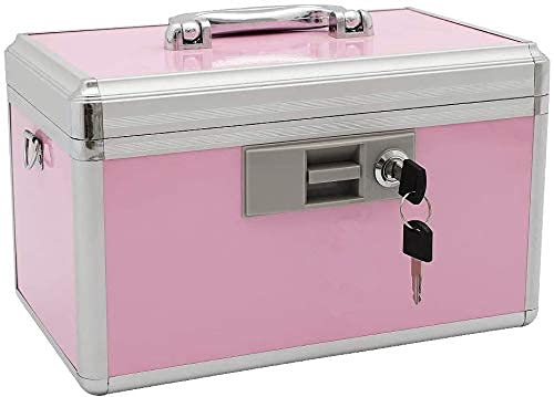 xydstay Medicine Lock Box,First Aid Safe Medication Storage Box,Layered Aluminum Daily Medicine Cabinet Family Use,12.2" x 7.9" x 7.5", Pink