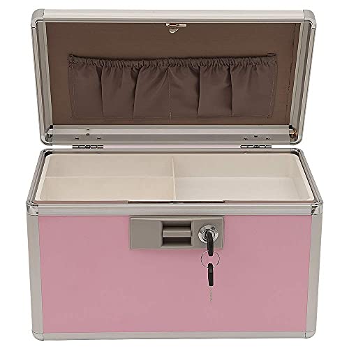 xydstay Medicine Lock Box,First Aid Safe Medication Storage Box,Layered Aluminum Daily Medicine Cabinet Family Use,12.2" x 7.9" x 7.5", Pink