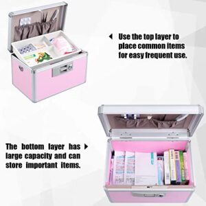 xydstay Medicine Lock Box,First Aid Safe Medication Storage Box,Layered Aluminum Daily Medicine Cabinet Family Use,12.2" x 7.9" x 7.5", Pink