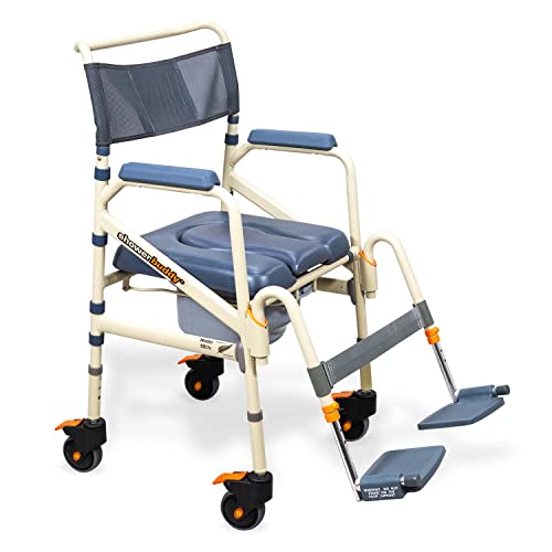 Durable Aluminum Lightweight Folding Shower Chair - Bathroom Wheelchairs Combo with Flip-Up Removable Footrests - Shower Wheelchair for Elderly and Disabled, Shower Chairs for Seniors - Shower Buddy