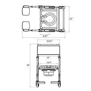 Durable Aluminum Lightweight Folding Shower Chair - Bathroom Wheelchairs Combo with Flip-Up Removable Footrests - Shower Wheelchair for Elderly and Disabled, Shower Chairs for Seniors - Shower Buddy